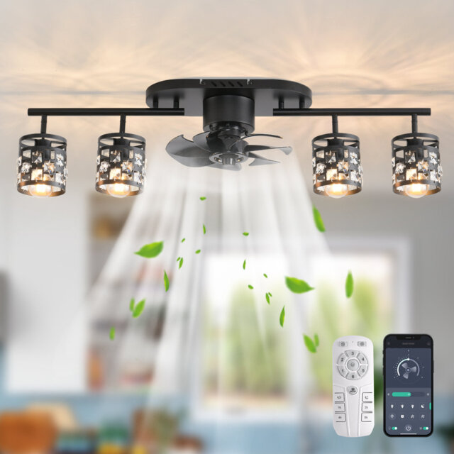 100cm 7 - Blade Crystal Linear Ceiling Fan with Light Kit and Remote ...