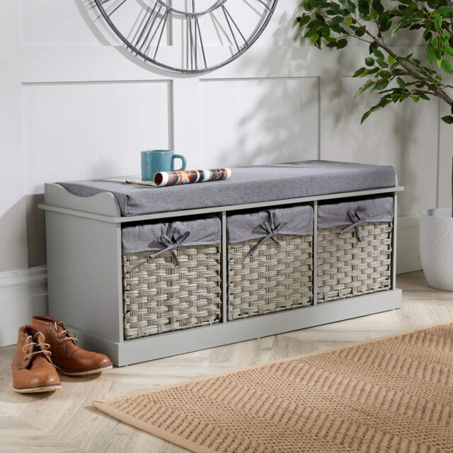 Dungannon 3 Wicker Basket Hallway Storage Bench by Wayfair | ufurnish.com