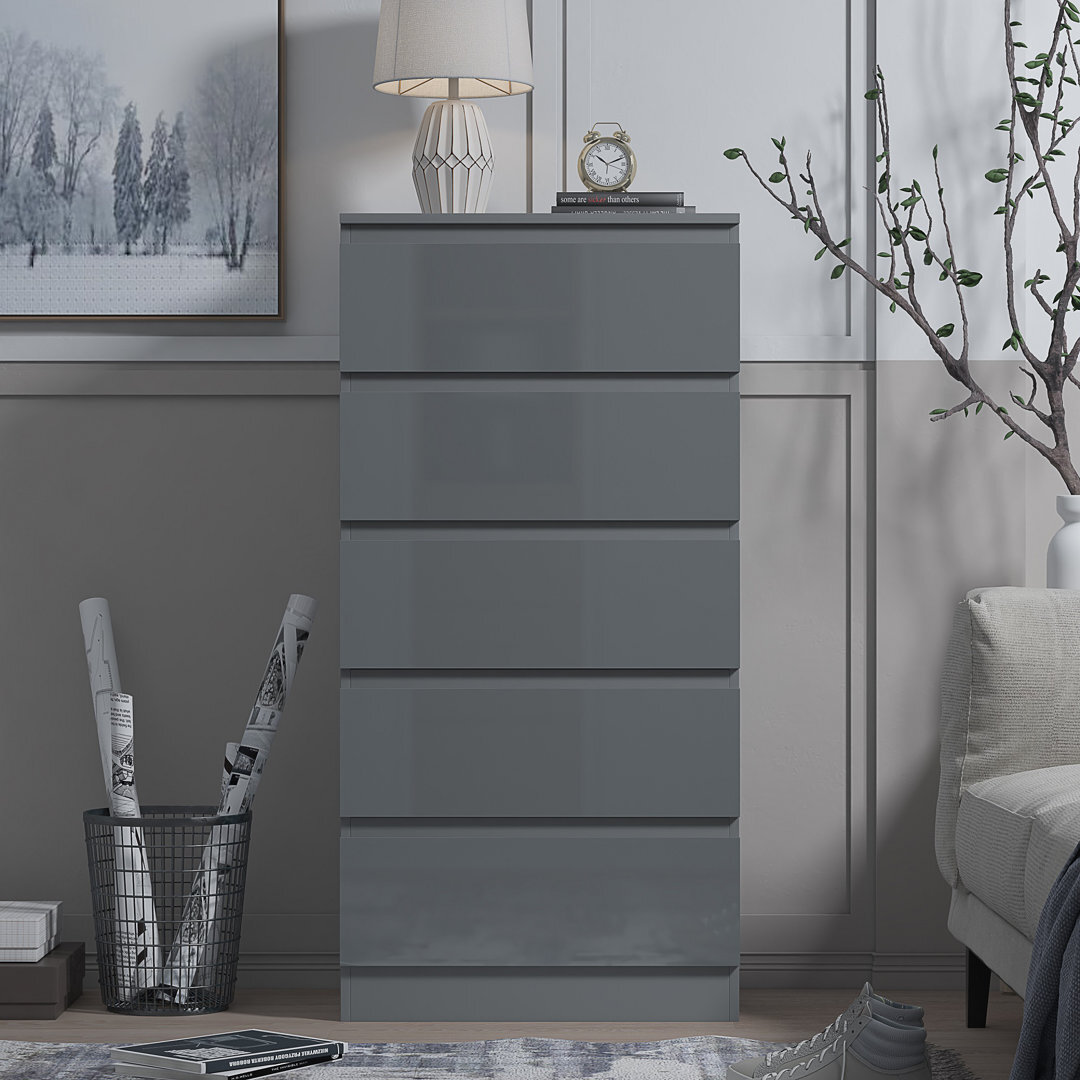Brierra 5 Drawer Tallboy Chest Of Drawers. 60cm Wide. High Gloss Front. Scratch Resistant. Modern No Handle Design. by Wayfair ufurnish