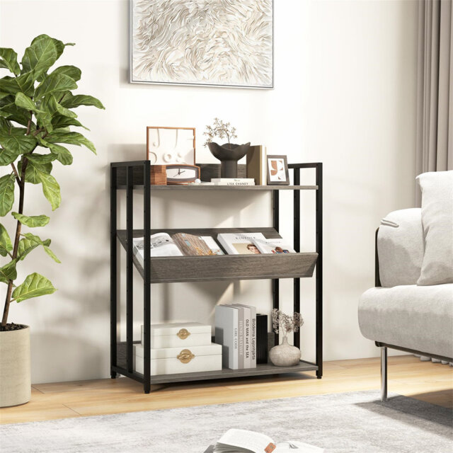 Three-Layer Bookcase, Industrial Corner Storage Bookcase With ...