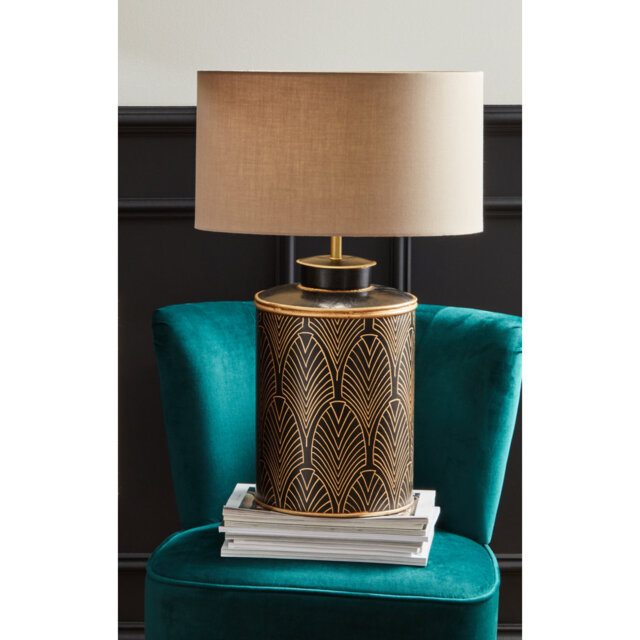 Freese 45cm Deco Black Geo Art Deco Hand Painted Tin Table Lamp Base by ...
