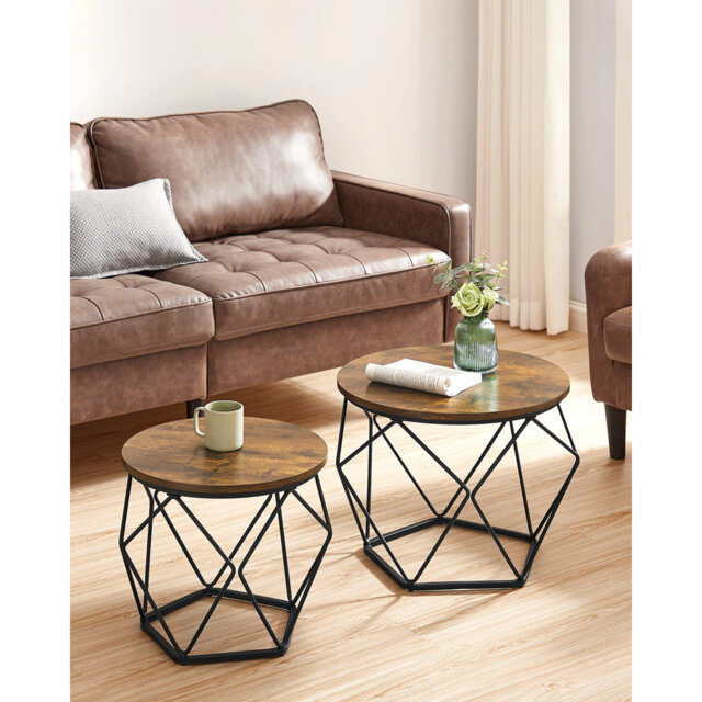 Set of 2 Round Coffee Tables, Modern Style, Removable Top, Steel Frame ...