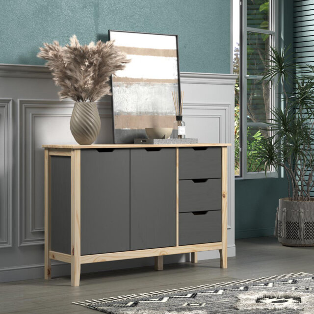 Powellsville 110 Cm Wide 3 Drawer Pine Solid Wood Sideboard by Wayfair ...