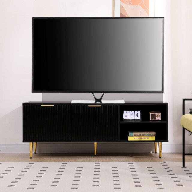 "Modern TV Stand Cabinet with Ribbed Fluted Doors with legs for up to ...