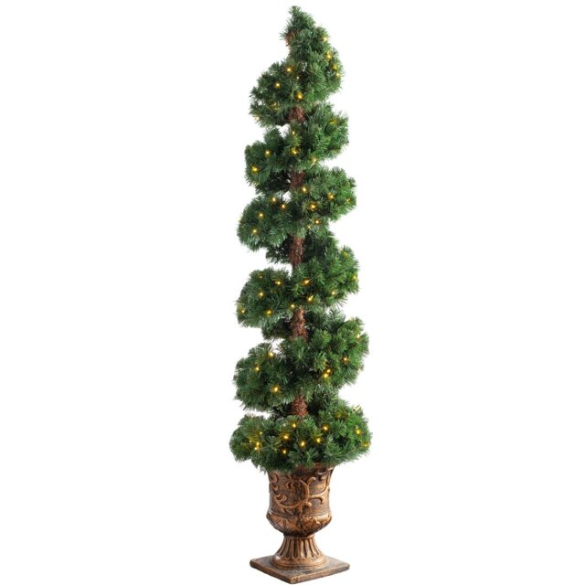 Pre-Lit Spiral Potted 6ft Green Artificial Christmas Tree with 400 Warm ...