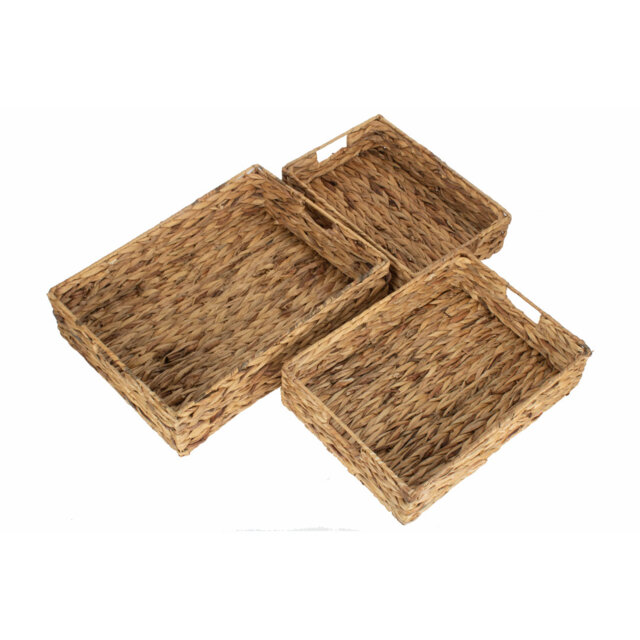 Dufrene Wicker 3 Piece Shallow Rectangular Storage Basket Tray Set by ...
