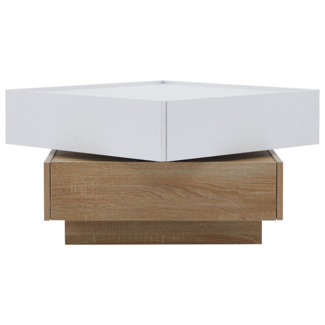 360° Rotating Coffee Table with 2 Drawers – Wooden 2-Tier Swivel Tea ...