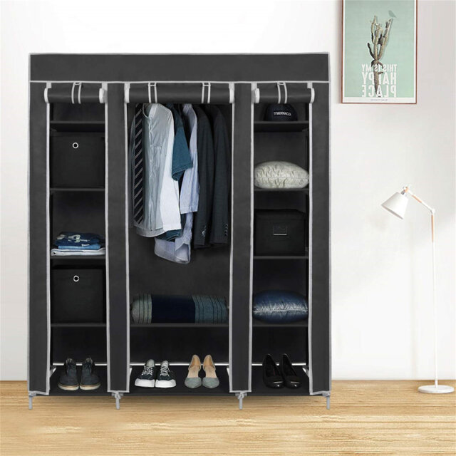 Canvas Wardrobe For Bedroom, Fabric Portable Closet Hanging Rail ...