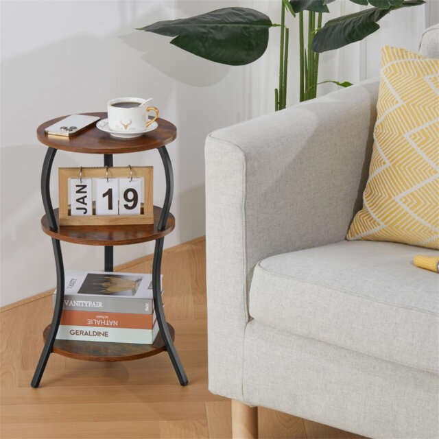 Vintage Small Round Side Table, 3-Tier Slim Waist Side Table With ...