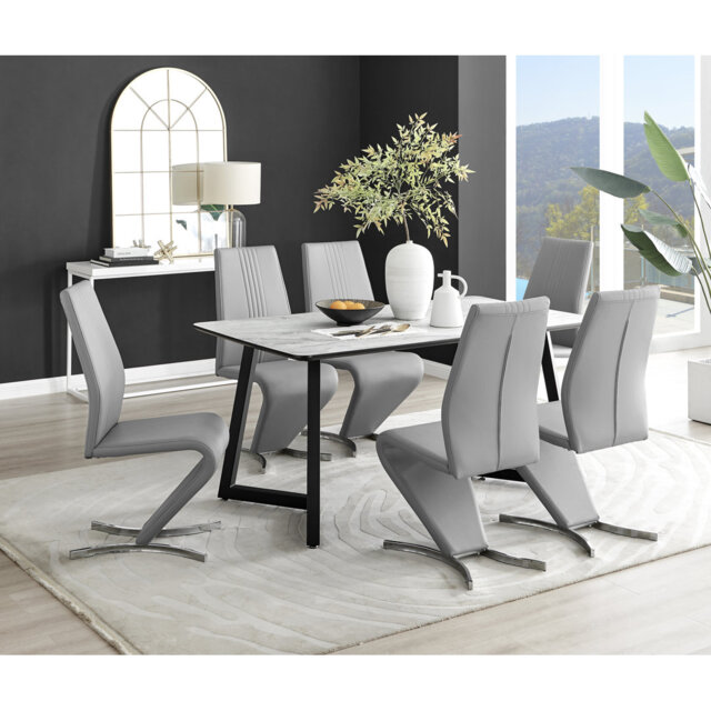 Industrial Design White & Grey Marble Effect Melamine Dining Table Set ...