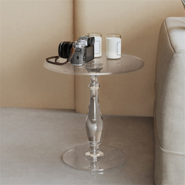 Large Acrylic, Modern Nightstand With Clear Round Top And Solid Post ...