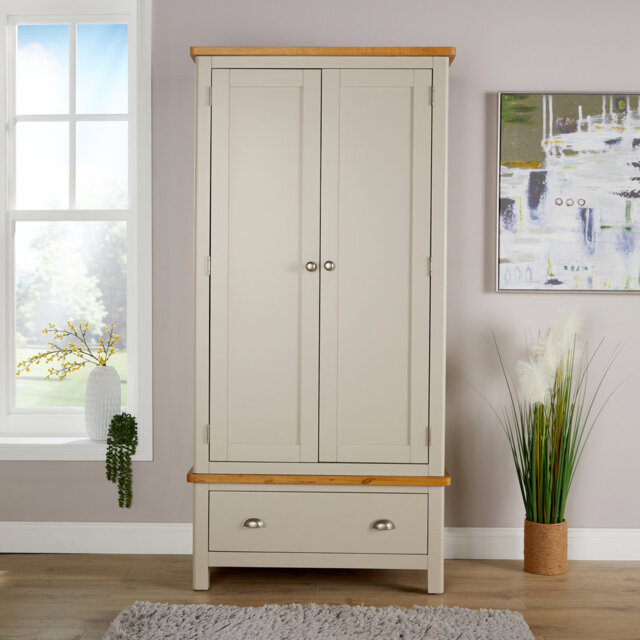 Ramsgate Fully Assembled Solid Wood with Oak Veneer 2 Door 1 Drawer Wardrobe Storage Unit by ...