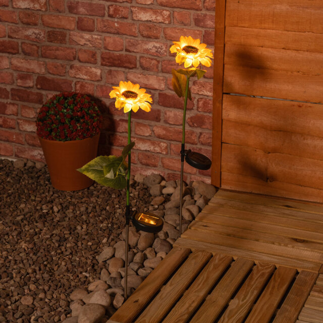 Yellow Sunflower Solar Powered Outdoor Spike Lights 2 Pack Garden Stake ...
