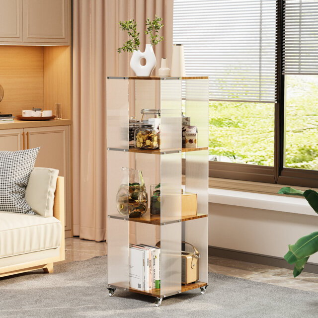 119cm H 4 Tier Rolling Display Cabinet Bookshelf Bookcase With Wheels ...