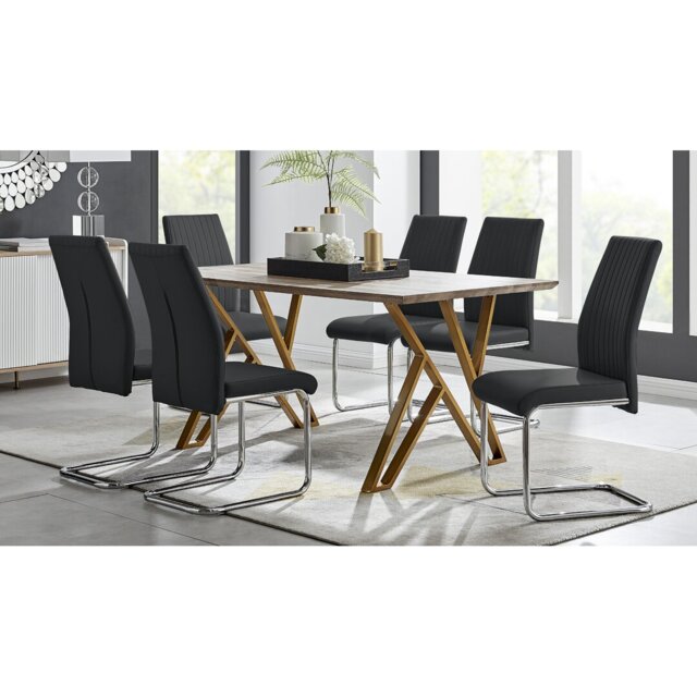 Tarrant Statement High Gloss & Metal Dining Table Set with 6 ...