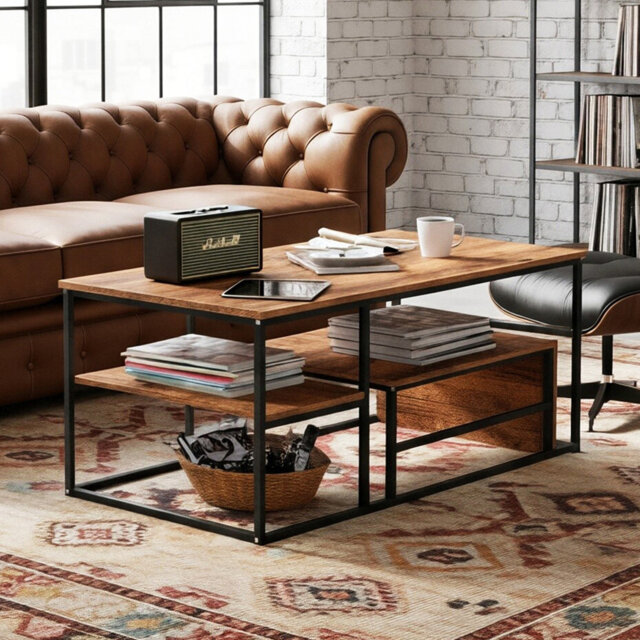 105Cm Modular Coffee Table Set (Set Of 2), Nesting C-Table With Multi ...