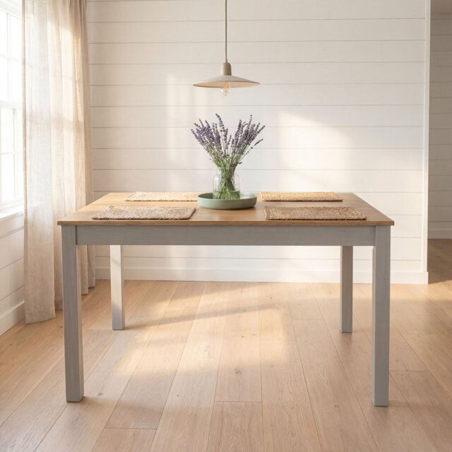 Lucian Rectangular Dining Table, split top plank design, grey and ...
