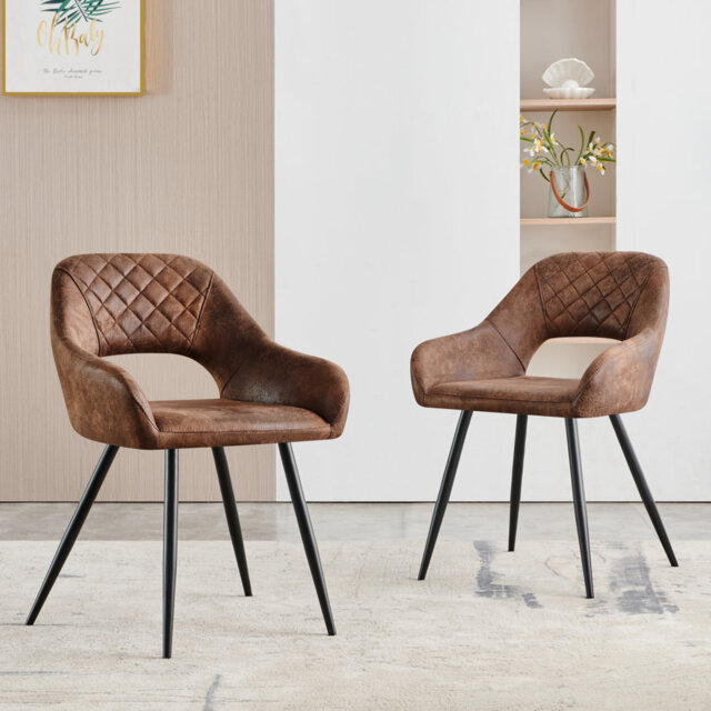 Suede Upholstered Dining Chair With Arm in Brown by Wayfair | ufurnish.com