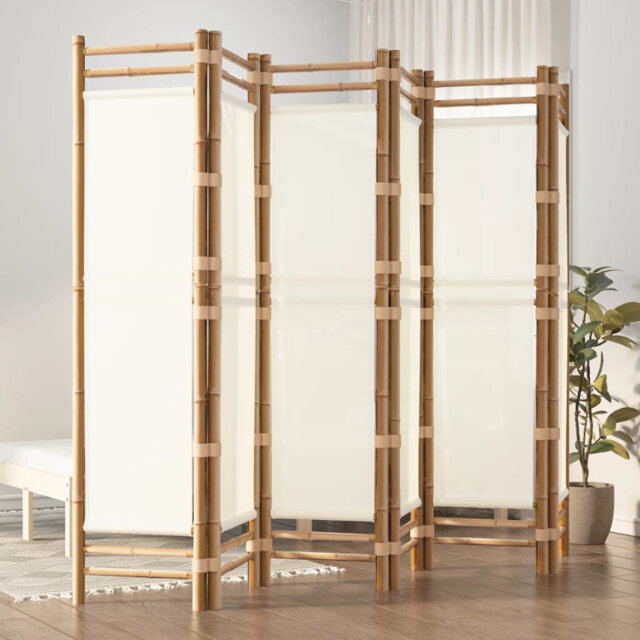 Folding 6-Panel Room Divider – 240 Cm, Bamboo & Canvas, Portable ...