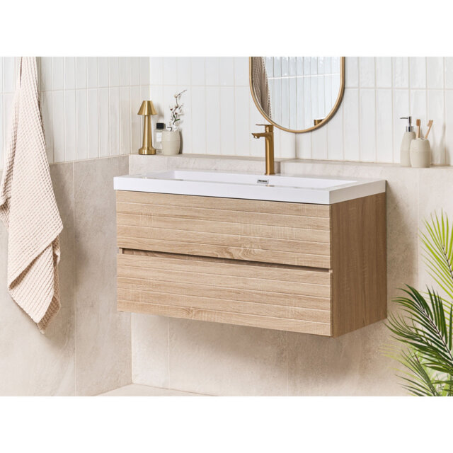 Wall Mounted Vanity Unit with Basin Napanoch 100 cm Light Brown by ...