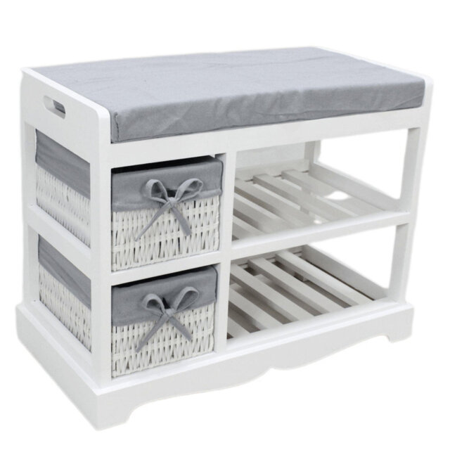 Knutson Fully Assembled Wooden Hallway Bench 2 Basket 2 Shelf Storage ...