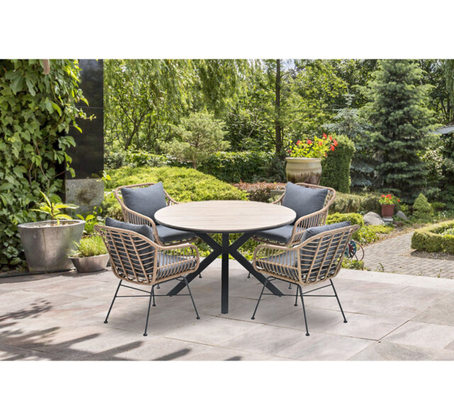 Cambra 122cm Round 5 Piece 4 Person Outdoor Table Set with Nivelles ...