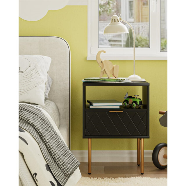 Bedside Table, Small Bedside Tables With Drawer And Storage Shelf ...