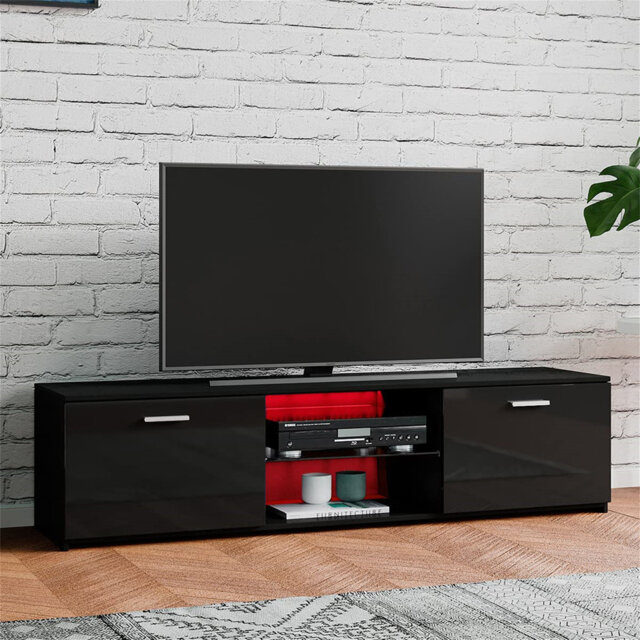 TV Unit Cabinet Stand Two Doors Sideboard With LED Lights Television ...