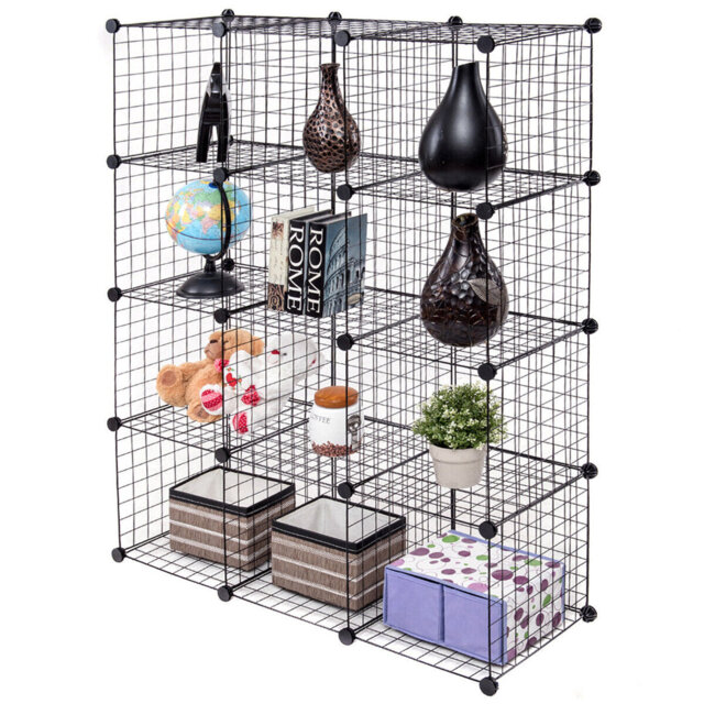 12 Cube Storage Shelf Rack DIY Wire Grid Bookcase Display Cabinet ...