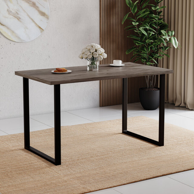 4 Seater Table With U Shaped Metal Black Legs Industrial Style Dining ...