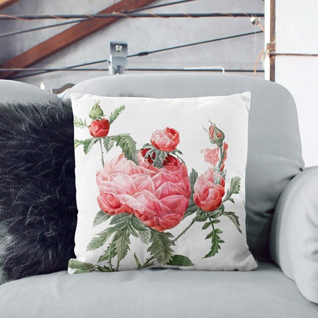 Cabbage Roses in Pink by Pierre-Joseph Redoute Cushion with Filling by ...
