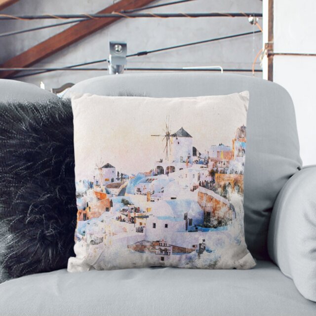 Oia Santorini Skyline in Greece Cushion with Filling by Wayfair ...