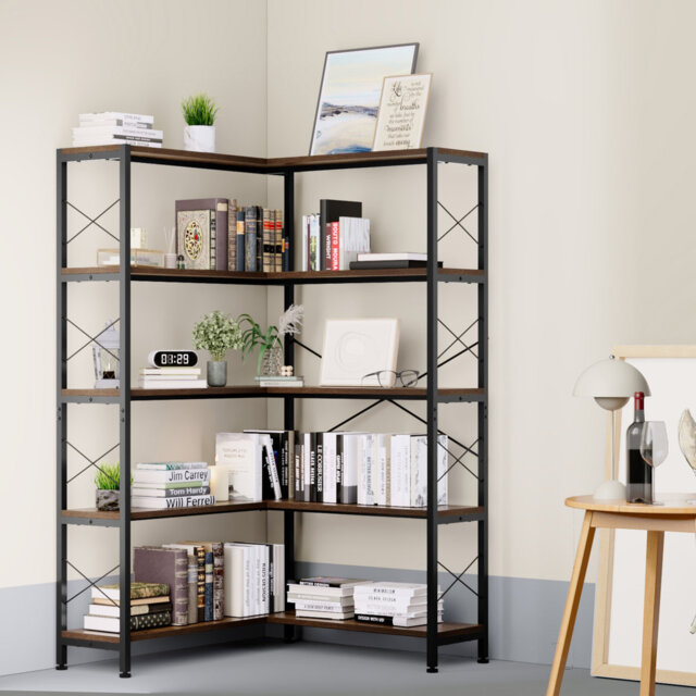 5-Shelf Corner Bookcase, Vintage Industrial Corner Bookcase Etagere ...