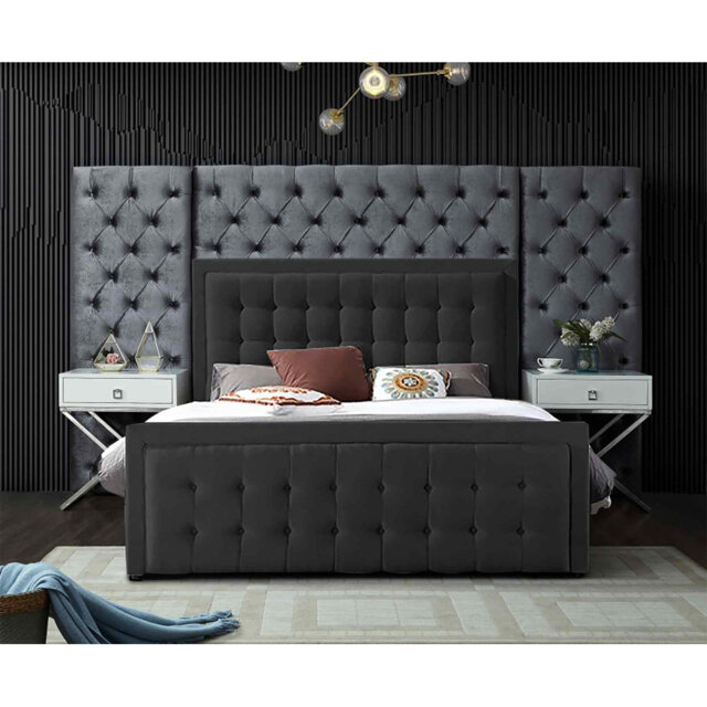 Swain Bed Double Plush Velvet Black by Wayfair | ufurnish.com