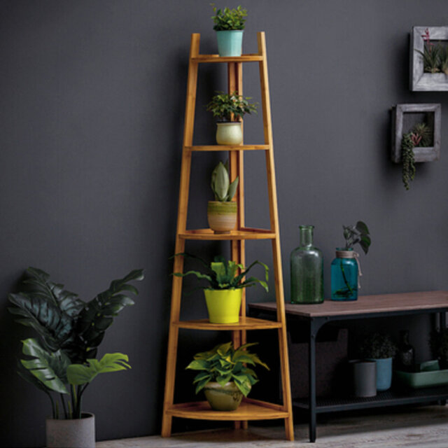 Abilene Triangular Corner Walnut Plant Stand by Wayfair | uFurnish.com