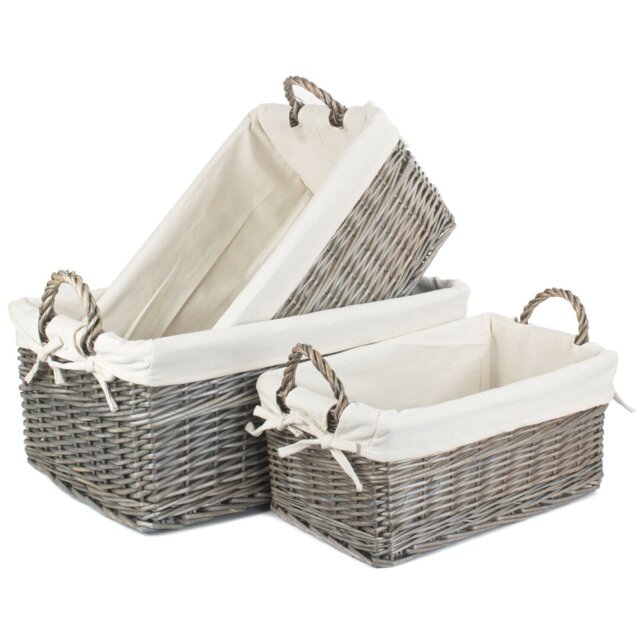 Shallow Lined Wicker 3 Piece Storage Basket Set by Wayfair | ufurnish.com