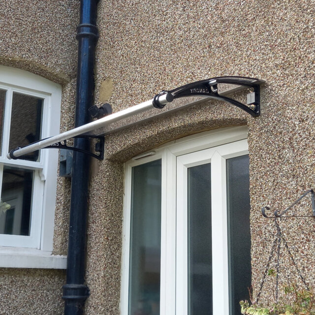 Meservey 1.2m Width x 0.65m Depth Door Canopy Black-Bracket Clear-Sheet ...