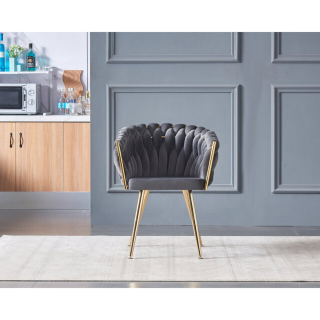 Anureet Velvet Dining Chair - Ergonomic Tufted Back and Metal Legs ...