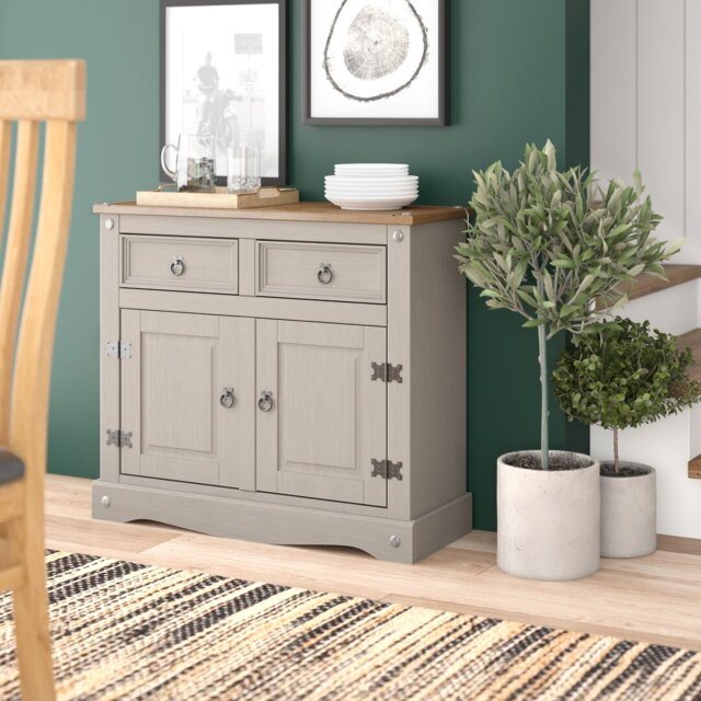 Whiffletree 2 Drawer, 2 door Pine Sideboard, Grey and Ant Wax, Corona ...