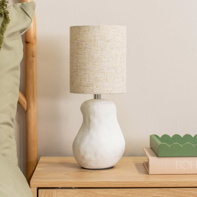 Mae Natural Linen Lamp Shade White Abstract Sandblast Ceramic Table ...