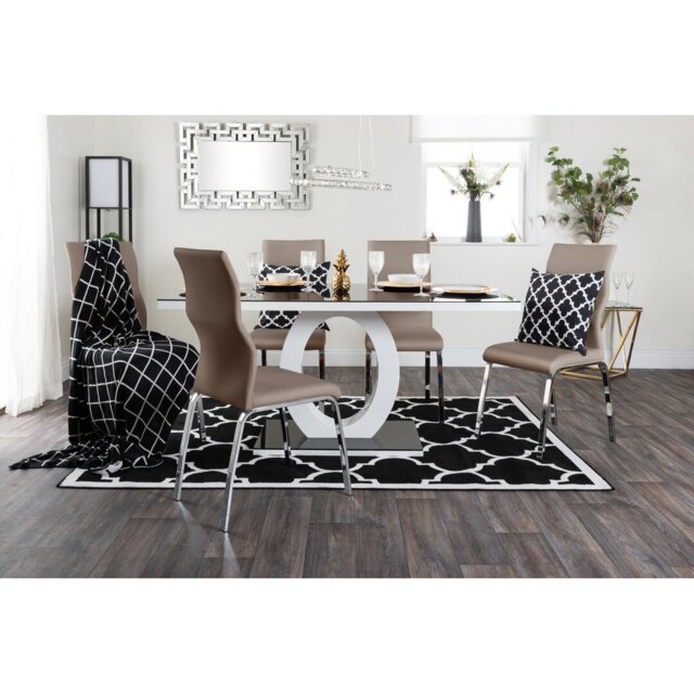 Scottsmoor High Gloss Halo Dining Table Set & 6 Dining Chairs - Modern ...