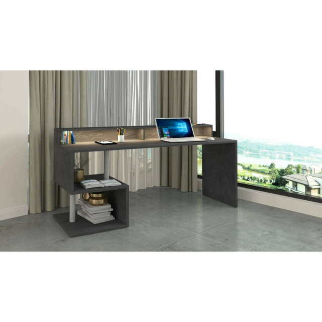 Desk Dcalebokol, Linear desk with storage shelves and LED lights ...