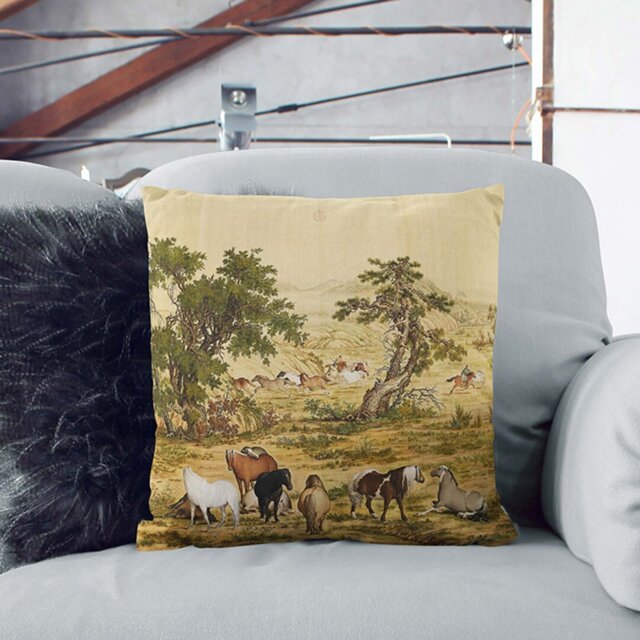 One Hundred Horses by Lang Shining Cushion with Filling by Wayfair ...