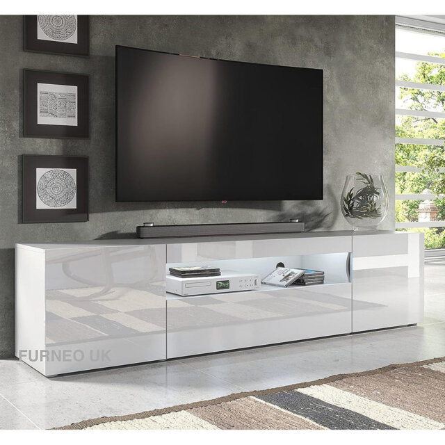 Calendra White TV Stand for TVs up to 75in with White LED Lights by ...