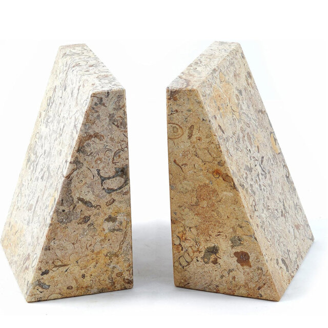 Himalayan Fossilstone Wedge Bookends - Natural Marble Book Holders with ...
