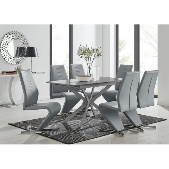Lira 120Cm Grey Metal Extending Dining Table & 6 Grey Willow Chairs by ...