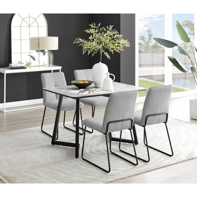 White & Grey Marble Effect Melamine Dining Table and Chairs - 4 Luxury ...