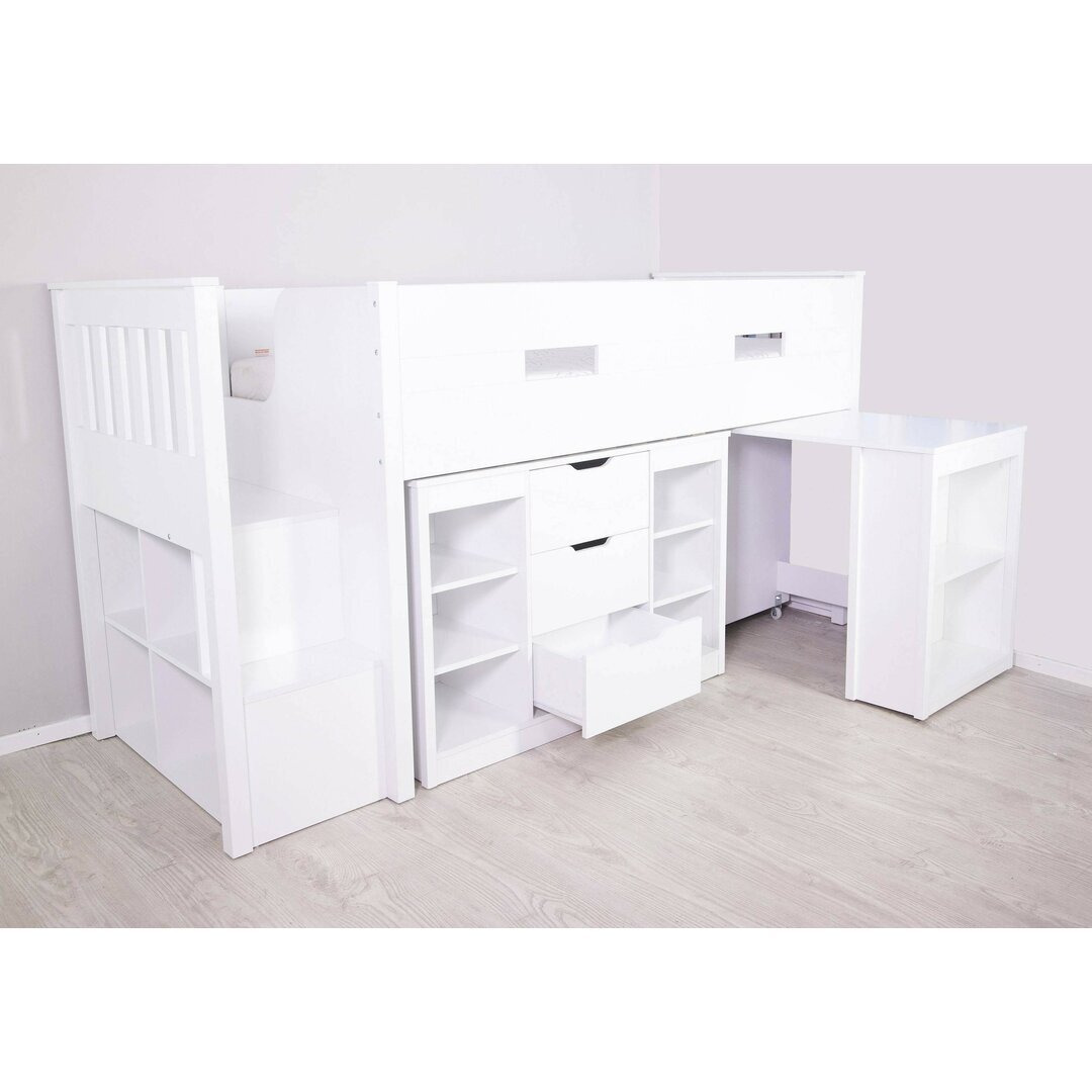 Single (3') 3 Drawer Bed Frames Mid Sleeper Loft Bed with Built-in-Desk ...