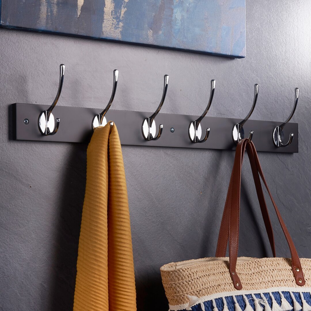 6 Victorian Chrome Hooks On Black Bloc Board Wall Mounted Coat Rack by ...