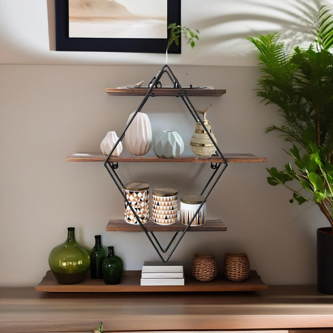 Bentleyville Rustic Diamond 3 Tier Wooden Floating Shelf Wall Mounted ...